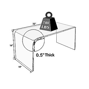 Odoor Direct Modern Acrylic Coffee Table, 32" x 16" x 16" Waterfall Acrylic Side Table with PVC Mat, 0.5" Thick Rectangle Clear Coffee Table for Living Room, Bedroom, Bathroom, Clear