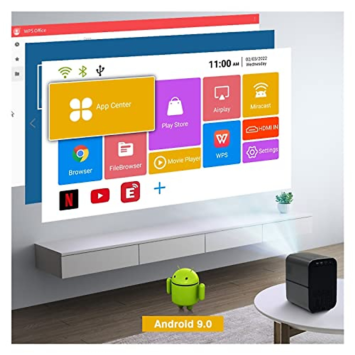 M6A 1080P LED Video Projector Android 9.0 6000 Lumens 5G WiFi Electric Focus for 4K Home Cinema Smartphone ( Color : M6A 1080P )