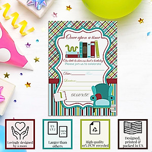 Our Little Bookworm Reading Book Lover Birthday Party Invitations, 20 5x7 Fill In Cards with Twenty White Envelopes by AmandaCreation