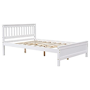 Anwick Twin Bed Frame Wood Slats Platform Twin Size Bed Frame with Headboard, No Box Spring Required Single Platform Bed Frame for Girls Boys (White)