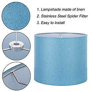 Wellmet 16"x16"x12" Assembly Required Lampshade for Table Lamp, Bedside Lamp, Floor Lamp, Fabric Drum Lampshade Classic Modern Style, Spider Fitter, Blue