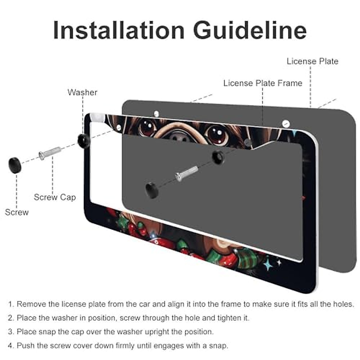Pug Dog Wearing A Santa License Plate Cover 2 Pack Xmas Lovely Dogs Auto Car Accessories Tag for Women Men US Vehicles 2 Round Holes Stainless Aluminum License Plate Frames