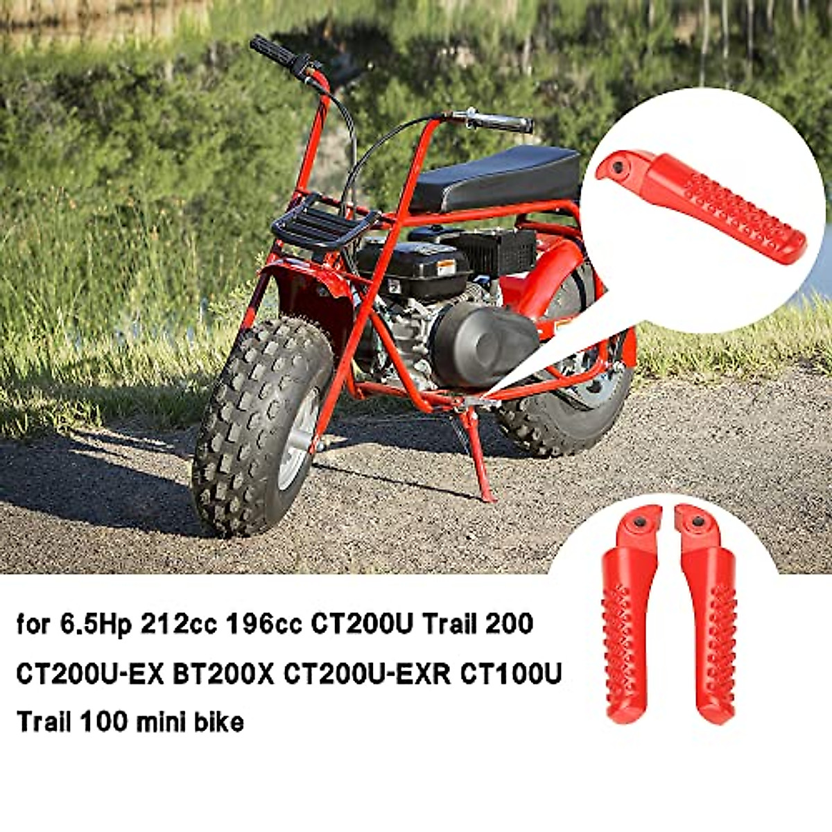 GREHUA Foot Pegs Footrest Bracket Set Assembly Kit for 6.5Hp 212cc 196cc Coleman BT200X CT200U-EX CT200U-EXR CT200U Trail 200 CT100U Trail 100 Powersports Motor Mini Bike Parts Left Right 2 pack Red