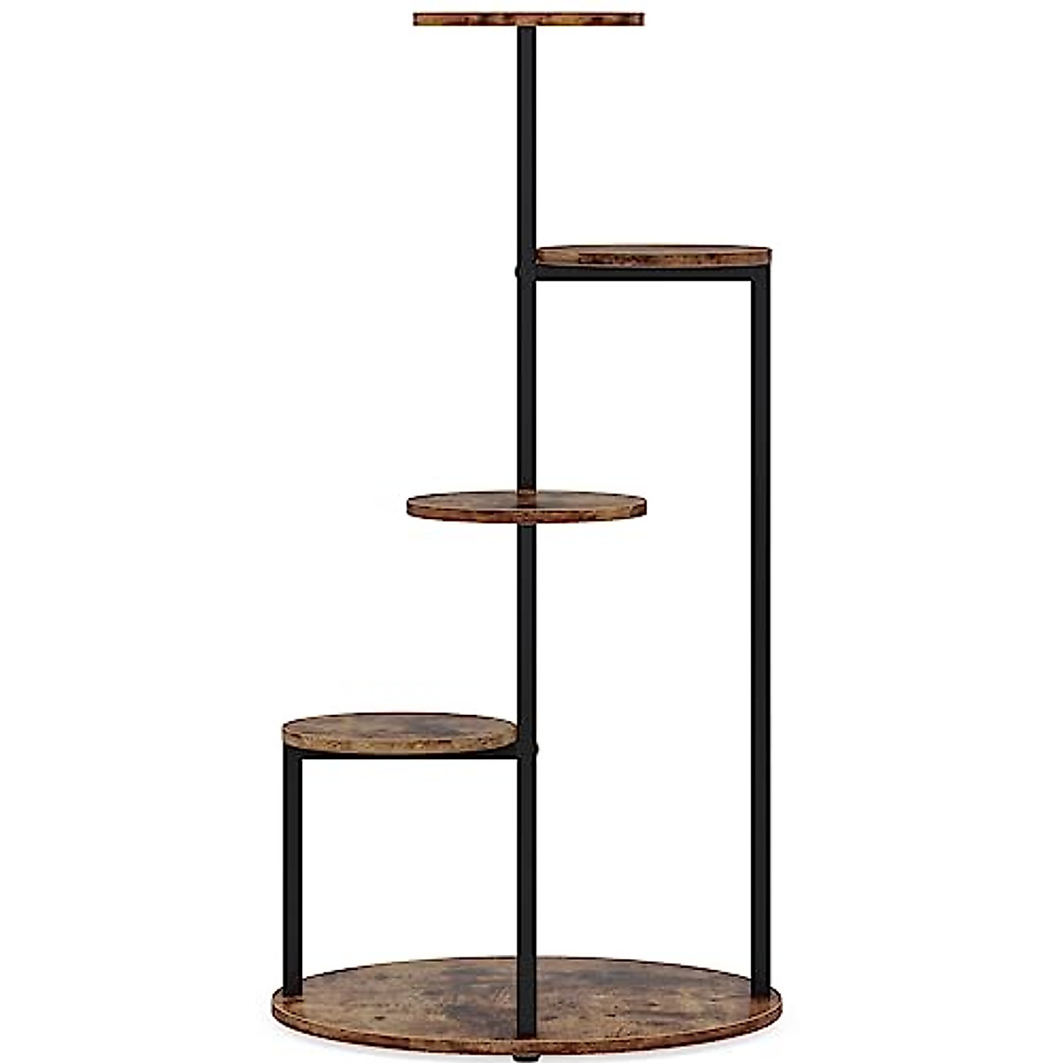 LITTLE TREE 5-Tier Corner Plant Stand, Free Standing Wood Metal Flower Rack Pot Shelf Display with Round Board, Garden Patio Balcony Plant Holder for Indoor Outdoor Living Room, Bedroom, Rustic Brown