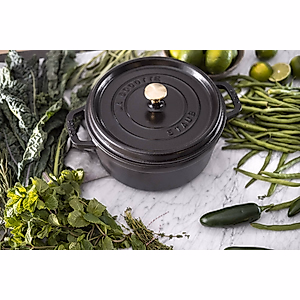 STAUB Cast Iron Dutch Oven 4-qt Round Cocotte, Made in France, Serves 3-4, Matte Black