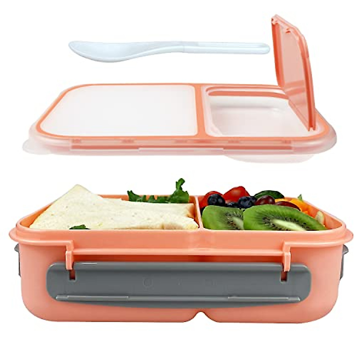 Cerlaza Bento Lunch Box Containers for Adults, Leak Proof Meal Prep Containers with 2 Compartments Dividers and Spoon, BPA-Free and Food-Safe Materials - Pink