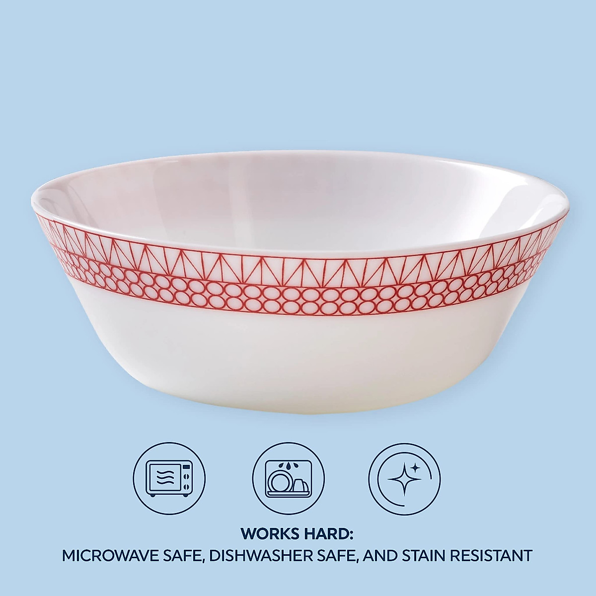 Corelle Everyday Expressions 4-Pc Soup/Cereal Bowls Set, Service for 4, Durable and Eco-Friendly 18-Oz Bowls, Higher Rim Glass Bowl Set, Microwave and Dishwasher Safe, Graphic Stitch