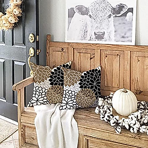 DFXSZ Outdoor Pillow Covers 18x18 inch Set of 2 Black Brown Summer Floral Outdoor Decorative Throw Pillows Flower Pillowcase Square Linen Cushion Case Decor for Home Sofa Couch Bed