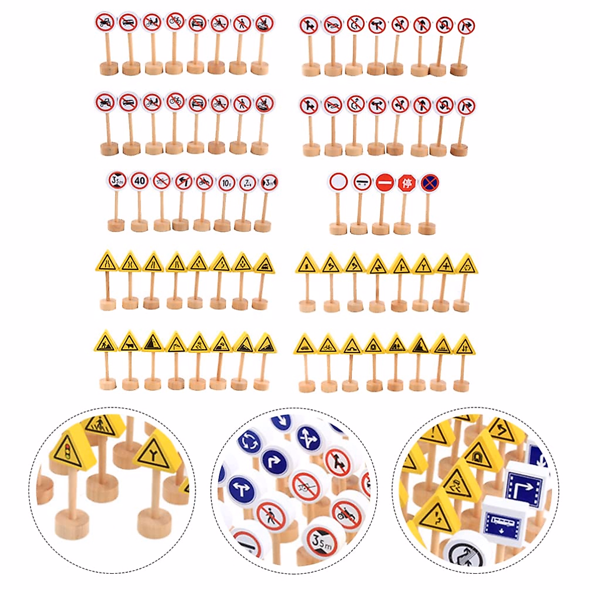 Wooden Road Construction Traffic Sign: 50pcs Toy Street Signs Small Toy Cars and Other Diecast Vehicles Wood Cars Toys Traffic Signs Toys