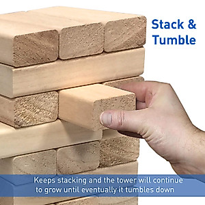 EasyGoProducts 54Piece Large Wood Block Stack & Tumble Tower Toppling Blocks Game– Great for Game Nights for Kids, Adults & Family –Storage Bag