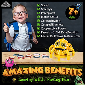 Catchup Toys Spider Spin Game Toy: Kids Magnetic Spin Catch Spider Grabs 10 Added Discs, Choose Cute Evil Design, Multi-Play Levels, STEM, Boys Ages 7+