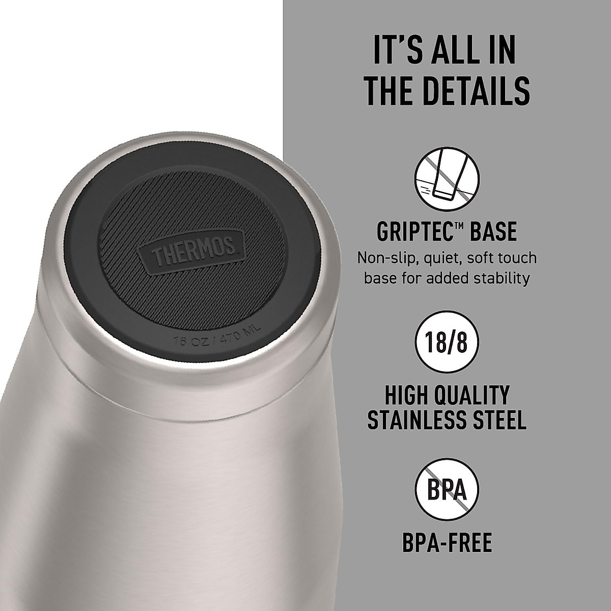 THERMOS ICON SERIES, Stainless Steel Tumbler, Matte Stainless Steel, 16 oz