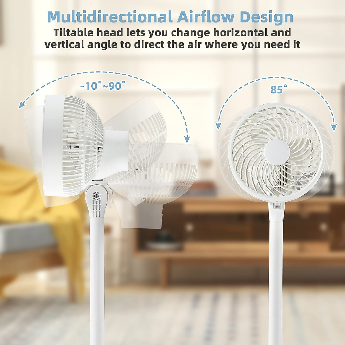 GOFLAME Pedestal Floor Fan with Remote Control, Portable Standing Fan with 85° Oscillation, 100° Tilt, 3 Wind Speeds and 7H Timer, Quiet Cooling Fan for Bedroom Living Room Home Office