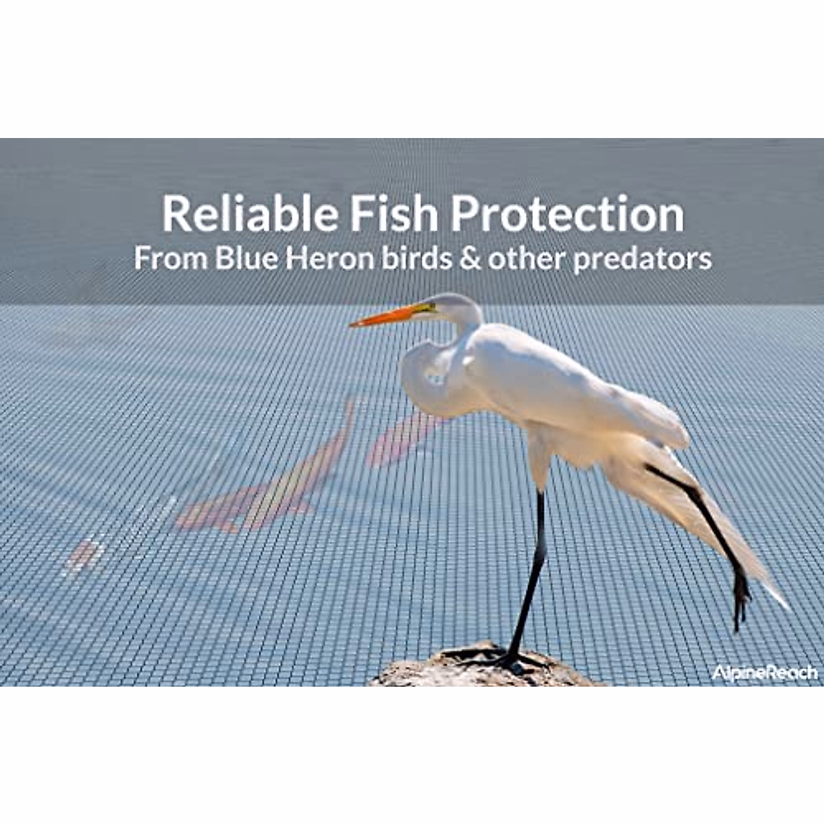 AlpineReach Koi Pond Netting Kit 15 x 20 ft Black Heavy Duty Woven Fine Mesh Net Cover for Leaves - Protects Koi Fish from Blue Heron Birds, Cats & Predators – Reusable & Stakes Included