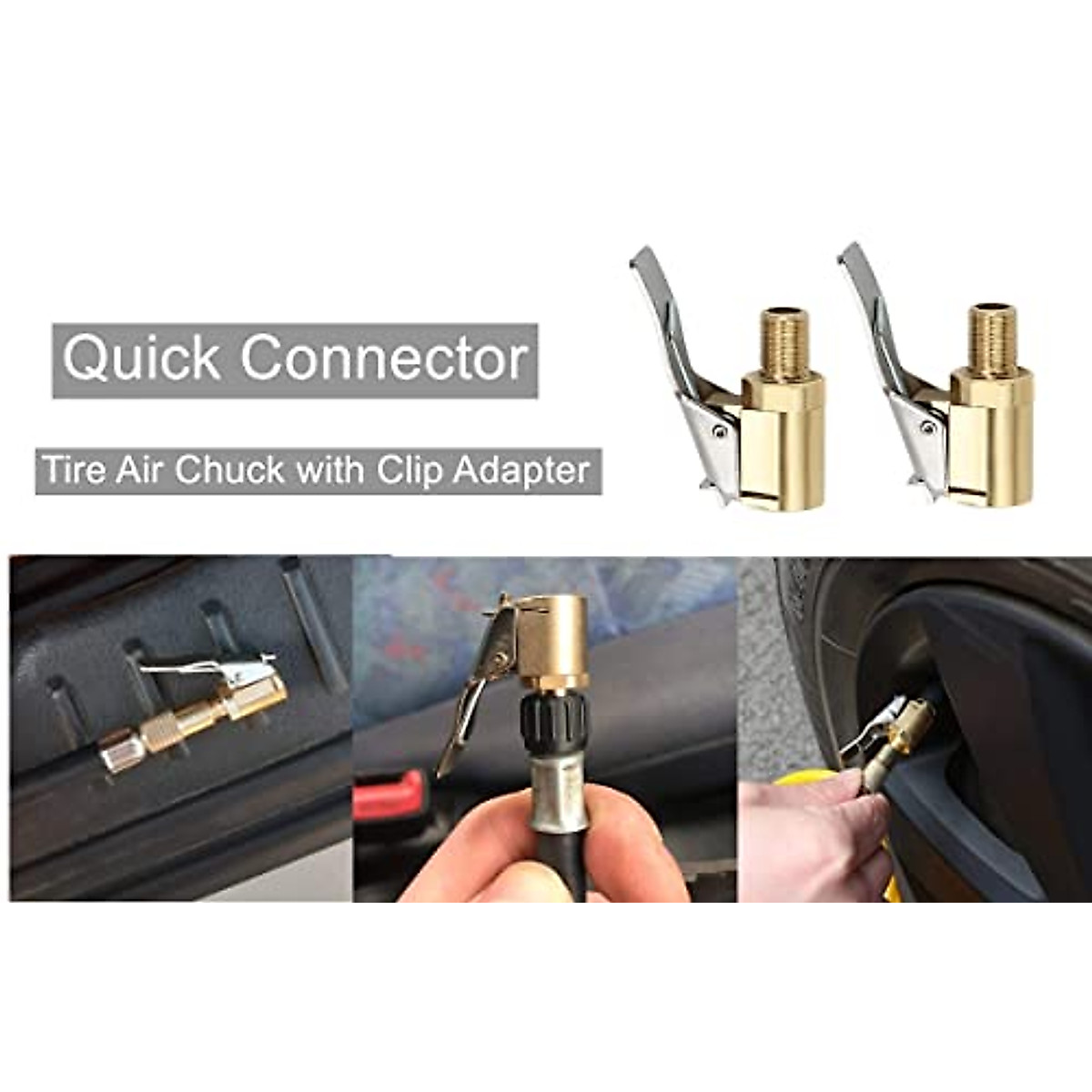 LDCRE Tire Air Chuck with Clip Adapter, Brass Locking Tire Inflator Nozzle Adapter Connect, No Leakage Tire Chucks for Vehicle Inflator Compressor Pump Connect Accessories Tool 8mm 1Pack