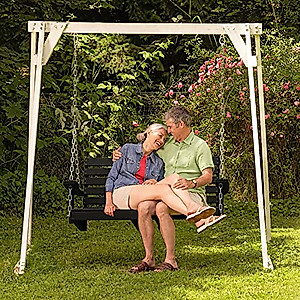 KINGYES Outdoor Hanging Porch Swing, 2 Seat Patio Swing Chair with Cup Holders, Waterproof Swing Chair Bench for Courtyard & Garden, 660LBS Weight Capacity, Black