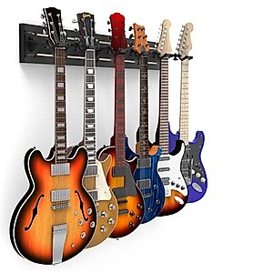 DLDIRECT Multiple Guitar Wall Mount with 6 Guitar Holder Locking System, 48-Inch Black Wall Hanger for Guitars and Ukuleles