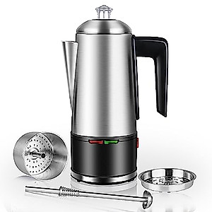 HOMOKUS Electric Coffee Percolator 12 CUPS Percolator Coffee Pot, 800W Percolator Coffee Maker Stainless Steel with Clear Knob Cool-touch Handle, Silver Coffee Pot Percolator Auto Keep Warm Function