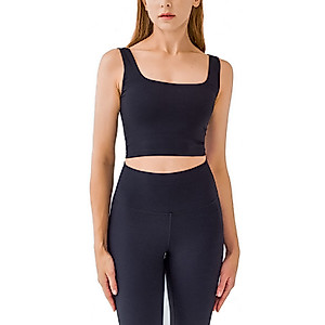 Nanomi Beauty Sports Bras for Women Removable Padded Seamless Workout Running Yoga Tank Top(Black,Medium)