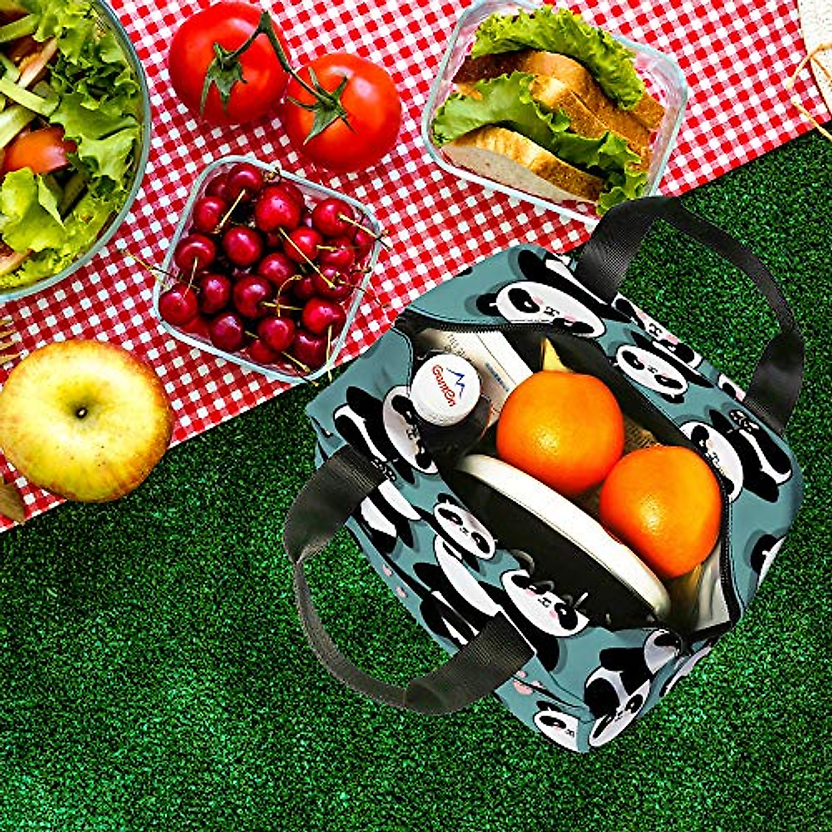 Panda Lunch Bag, Cute Kids Insulated Lunch Box Reusable Cooler Tote Bag Multi-functional School Lunch Container for Teen Boys Girls (Teal)