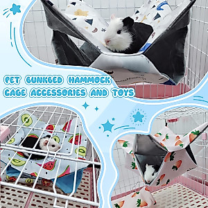 Guinea Pig Rat Corner Tunnel & Tubes Bunkbed Hammock, Guinea Pig Hideout for Small Pet Hedgehog Piggy Hamster Hide(1. Hammock&Tunnel-Dinosaur)