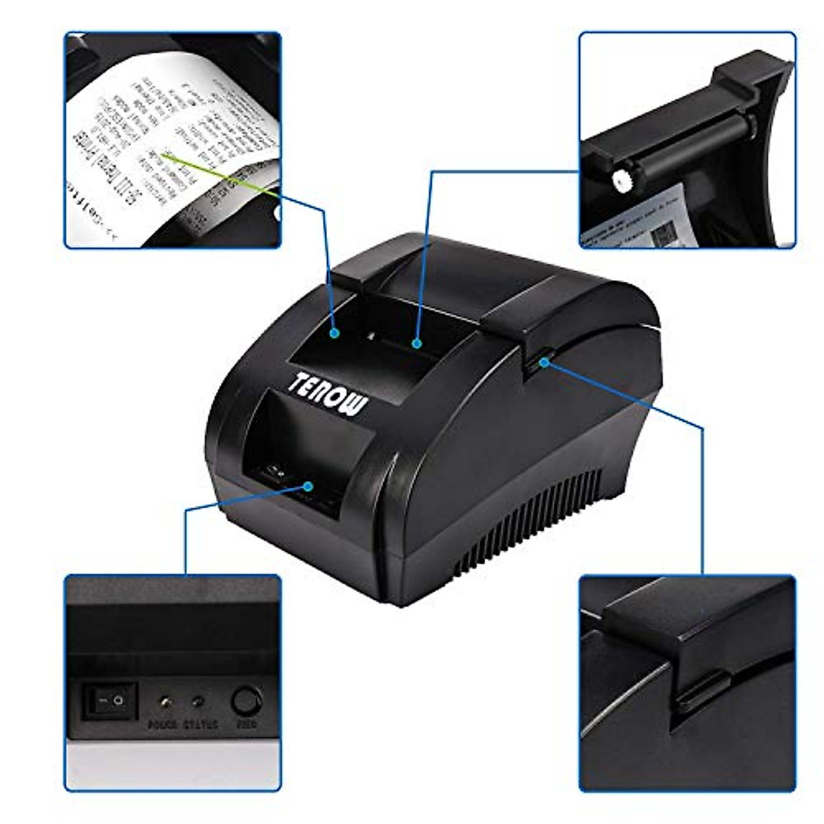 TEROW Thermal Receipt Printer, 58mm Max-Width Small USB Direct Printer with High-Speed Printing and USB Interface Support to ESC/POS/Window and Linux System Portable Printer for Cash Register