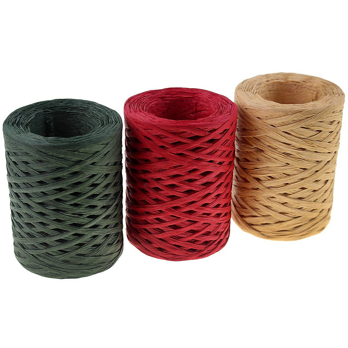 CREATRILL Raffia Ribbon Red Green Natural 3 Rolls 1080 Feet, 360 Feet Each Roll, Paper Twine Wrapping Ribbon for Christmas
