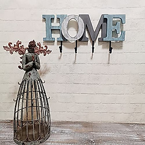 Morning View Wooden Home Sign Decor Aqua Hanging Block Letters Sign with Hook Rustic Decorative Wooden Letters for Wall Decor Cutout Letters Wooden Word Signs Home Signs (Home)