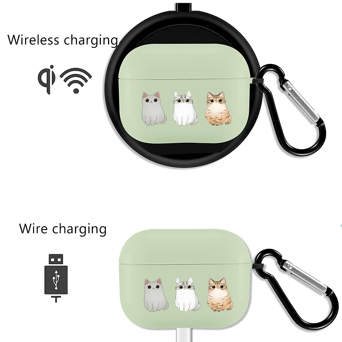 Three Cats 3 Case Compatible with Airpods Pro Clear Soft TPU, Supports Wireless Charging Shockproof Protective Cover for Airpods Pro