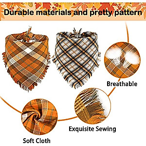 YUJUN 2 Pack Thanksgiving Pet Dog Bandana Fall Autumn Plaid Double Layer Fabric Reversible Triangle Bibs Scarf Pet Accessories for Thanksgiving Fall Small to Medium Pet Costume Supply(Tassel Style)