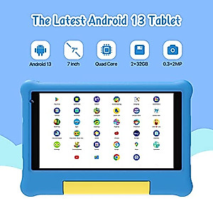 ApoloSign Kids Tablet, 7-inch Android 13 Tablet for Kids, 2GB RAM+32GB ROM with WiFi, Bluetooth, Parental Control APP, Educational Games, Dual Cameras, Shockproof Case(Blue)