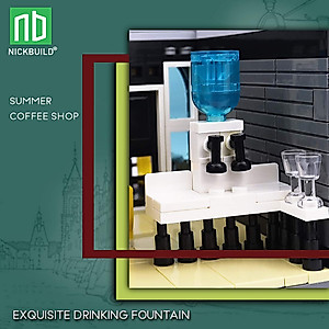 Nickbuild Street Summer Coffee Shop MOC Building Blocks Toy, Towns Series Kits, Collectible Play Model Set and Building City Toys for Kids and Teens (1278 PCS)