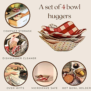 Microwave Bowl Huggers Set of 4 Hot Bowl Holders Heat Insulated Microfiber & Sponge Heat Resistant Bowl Cozies for Hot & Cold Food Bowl Holder for Soup, Pasta, Noodles & Rice Bowl