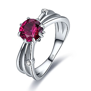 Zetaur 925 Sterling Silver Created Ruby Spinel Round Brilliant Cut CZ Multi Row Split Shank Solitaire Band Ring Wedding Engagement Eternity Ring for Women Size 8