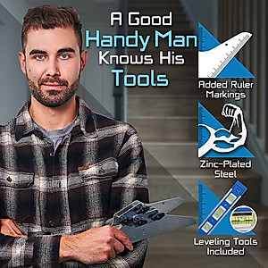 Empire of Electronics Staircision Stair Tread Template Tool - Stair Gauge Set with Carpenter Pencil and Level for Extra Precision - Solid Metal Stairs Jig for Accurately Measuring Angle and Length