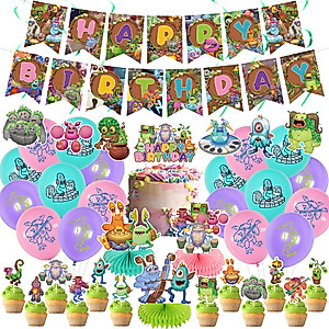 41 Pcs 𝓢𝓲𝓷𝓰𝓲𝓷𝓰 𝓜𝓸𝓷𝓼𝓽𝓮𝓻𝓼 Party Supplies Set Include Birthday Banner, Honeycomb Centerpieces, Cupcake Topper, Latex Balloons, 𝓢𝓲𝓷𝓰𝓲𝓷𝓰 𝓜𝓸𝓷𝓼𝓽𝓮𝓻𝓼 Theme Hanging Swirls for Adult Kids Birthday Party