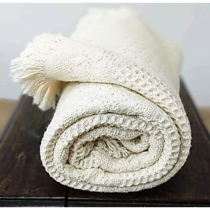 Pure Country Weavers Irish Fisherman Natural Blanket - Gift Tapestry Throw Woven from Cotton - Made in The USA (69x48)