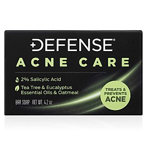 Defense Acne Care Bar Soap 4.2oz | contains 2% Salicylic Acid, Tea Tree & Eucalyptus Essential Oils & Oatmeal
