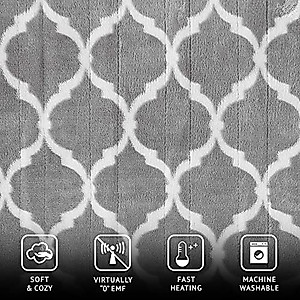 Beautyrest Ogee Printed Plush Electric Blanket for Cold Weather, Fast Heating, Auto Shut Off, Virtually Zero EMF, Multi Heat Setting, UL Certified, Machine Washable, Grey Oversized Throw 60x70