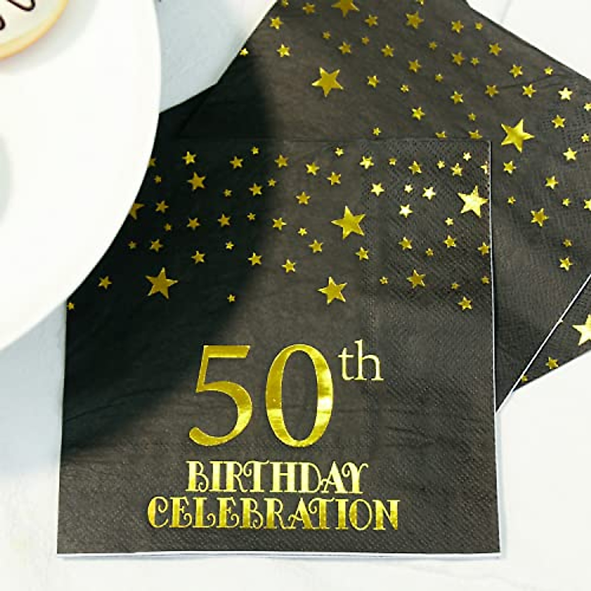 Pandecor 50 Pack 3 Layers Birthday Party Supplies,6.5 x 6.5 In Paper Napkins Birthday Party Decorations (50th birthday napkins)