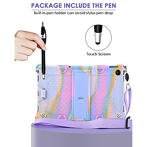 DETUOSI Silicone Case for Lenovo Tab M10 Plus 10.6 inch 2022 3rd Gen (TB-125F/TB-128F), Slim Lightweight Folding Stand Cover, Soft Protective Cover with Strap & Stylus Pen, Dazzle Rose Red & Purple