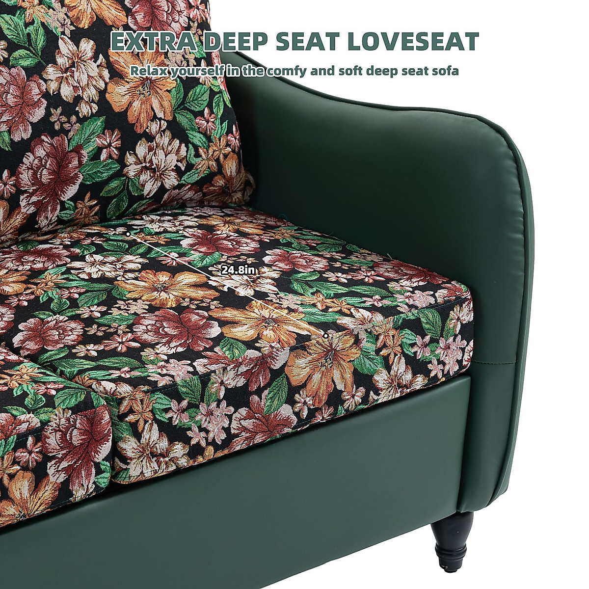 J.C.UP 53" Loveseat Sofa,Small Couches for Living Room,Mid Century Modern Love Seat Couch,2 Seat Small Couches for Small Spaces with PU Leather,Comfy Upholstered Sofa Couch for Bedroom,(Green,Beige)