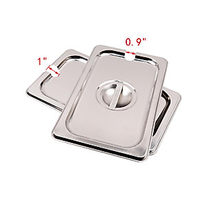 MY MIRONEY 2PCS 1/4 Size Steam Table Pan Cover Stainless Steel Solid Pan Lid with Handle Notched Buffet Pan Lids Catering Food Pan Cover Hardware (10.43" x 6.5")
