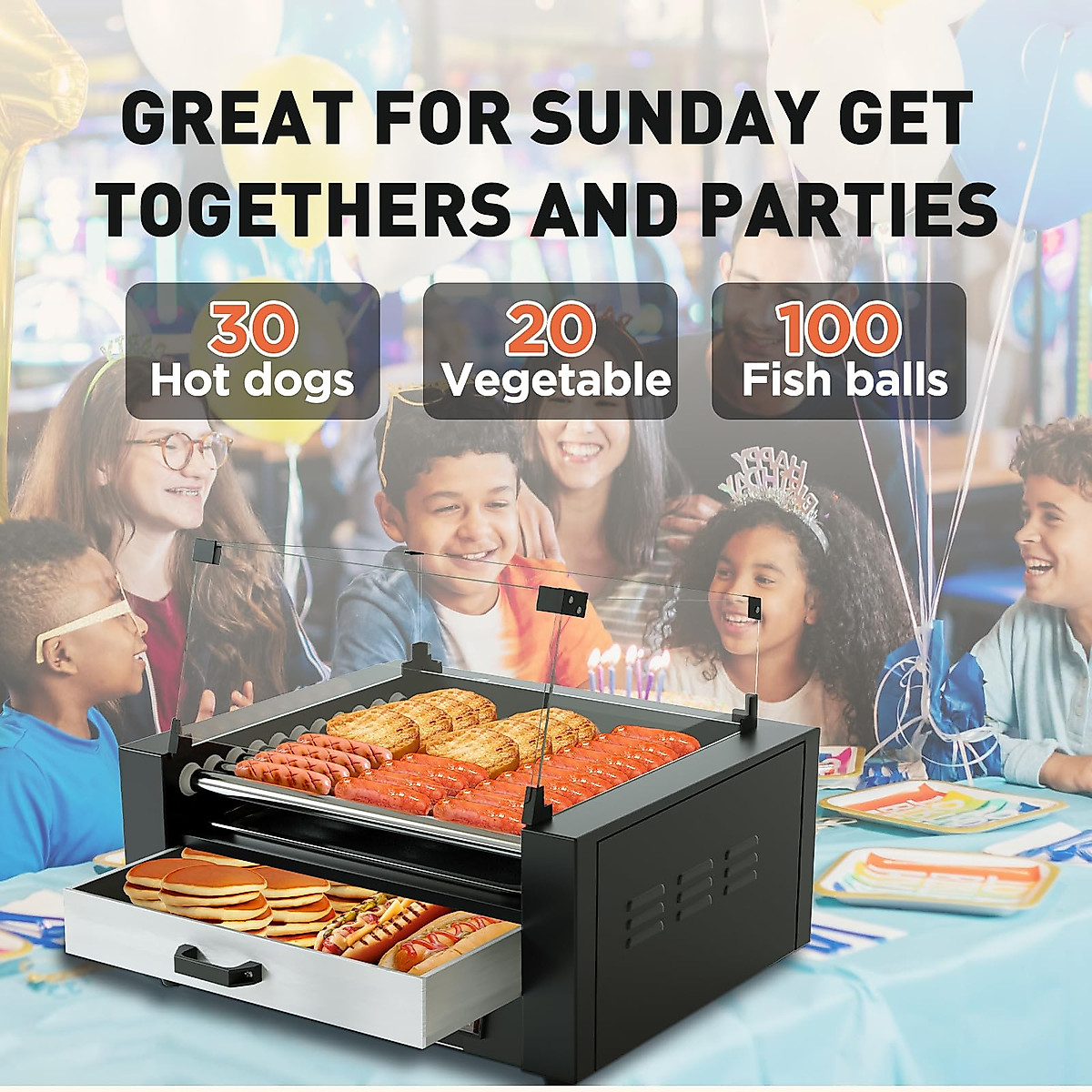 30 Hotdog Roller Machine with Bun Warmer,1700w Stainless 11 Hot Dog Roller,Commercial Grade,Hot Dog Sausage Grill Cooker Perfect for Parties and Home