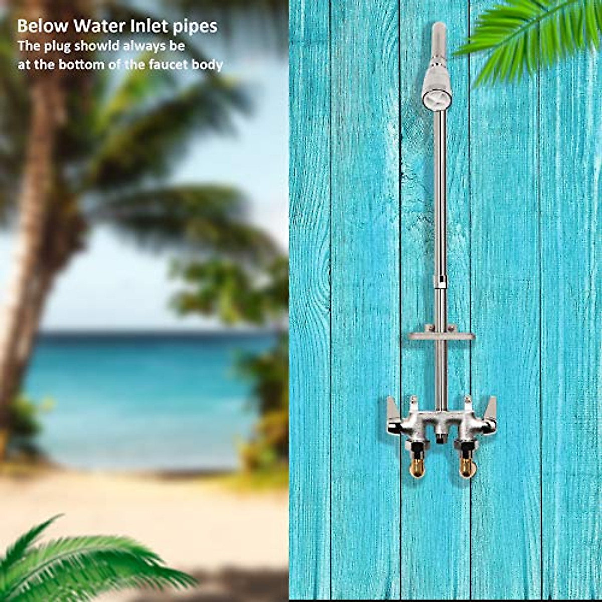 Artiwell Outdoor Shower Fixture System,with Rustproof Riser and Riser Extension, Double Handle Utility Shower Faucet with Showerhead and Soap Dish, Polished Chrome