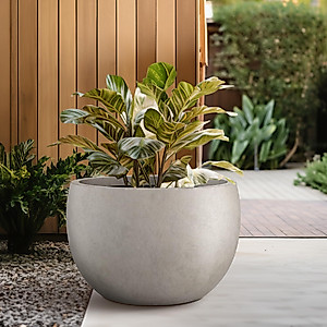 Kante 19.9" Dia Round Concrete Planter, Outdoor/Indoor Large Bowl Plant Pots with Drainage Hole and Rubber Plug for Garden Patio Balcony Home, Weathered Concrete