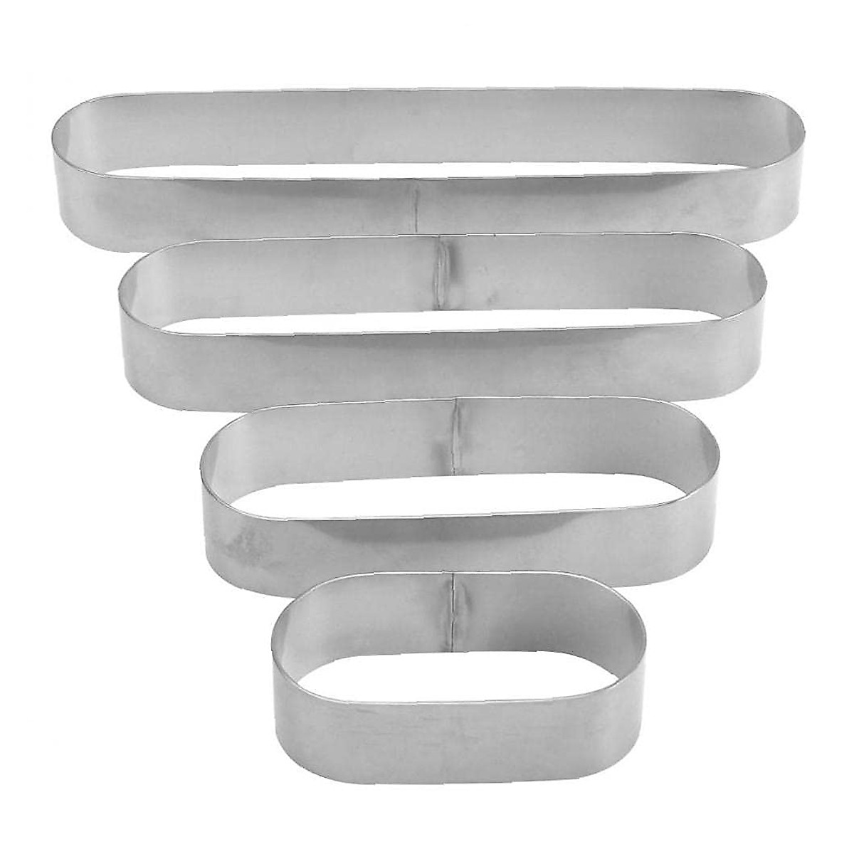 4pcs Mousse Rings Stainless Steel Mini Cookie Cutters Mini Long Oval Mousse Ring Mold Metal Baking Tiramisu Mold for Kitchen Baking Sponge Cakes Dessert Pies