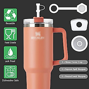 Winceed 9pcs Silicone Spill Stopper Set for Stanley Quencher H2.0 Flowstate Tumbler 40oz 30oz, Accessories for Stanley Cup with Straw Cover Cap, Square Spill Stopper, Round Leak Proof Stopper