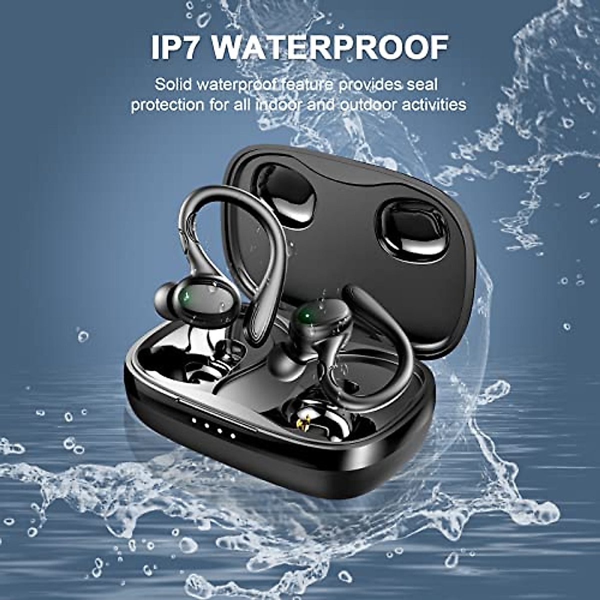 Wireless Earbud, Sports Bluetooth 5.1 Headphones with Detachable Earhooks, Deep Bass Wireless in Ear Earphones with HD Mic, CVC8.0 Noise Reduction, 48hrs Playtime, IP7 Waterproof, Headset for Running