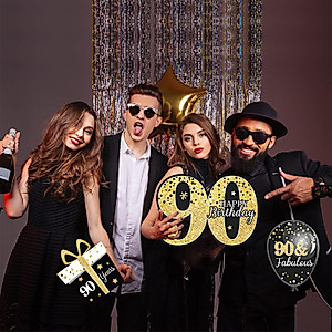 Happy 90th Birthday Yard Signs Set of 8, Black Gold 90th Birthday Decorations for Men, 90 Birthday Lawn Signs with Stakes and Outdoor Lawn Decorations